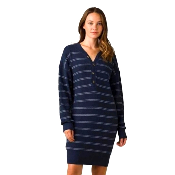 Prana | Dresses | Nwt Prana Milani Henley Dress Nautical Navy Stripe ...